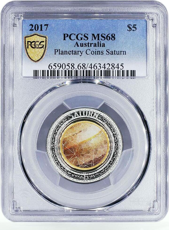Australia 5 dollars Planetary Coin Saturn Space MS68 PCGS AlBronze coin ...