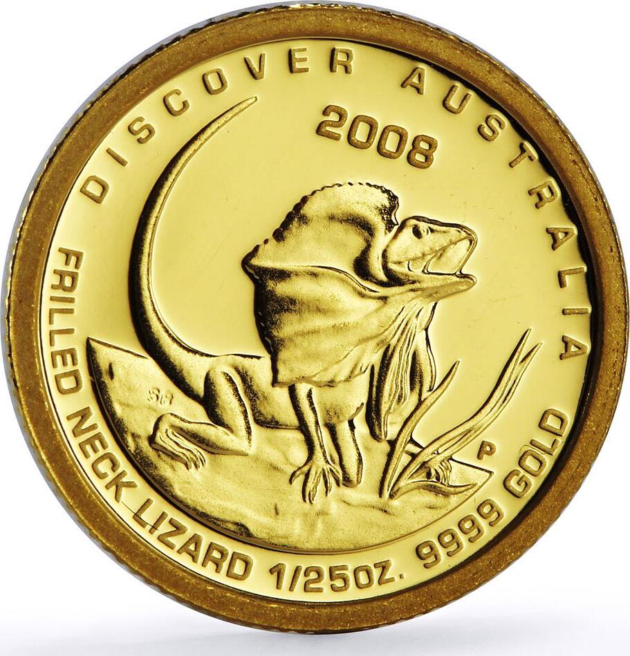 Australia 5 dollars Discovers Neck Lizard Animals Fauna proof gold coin ...