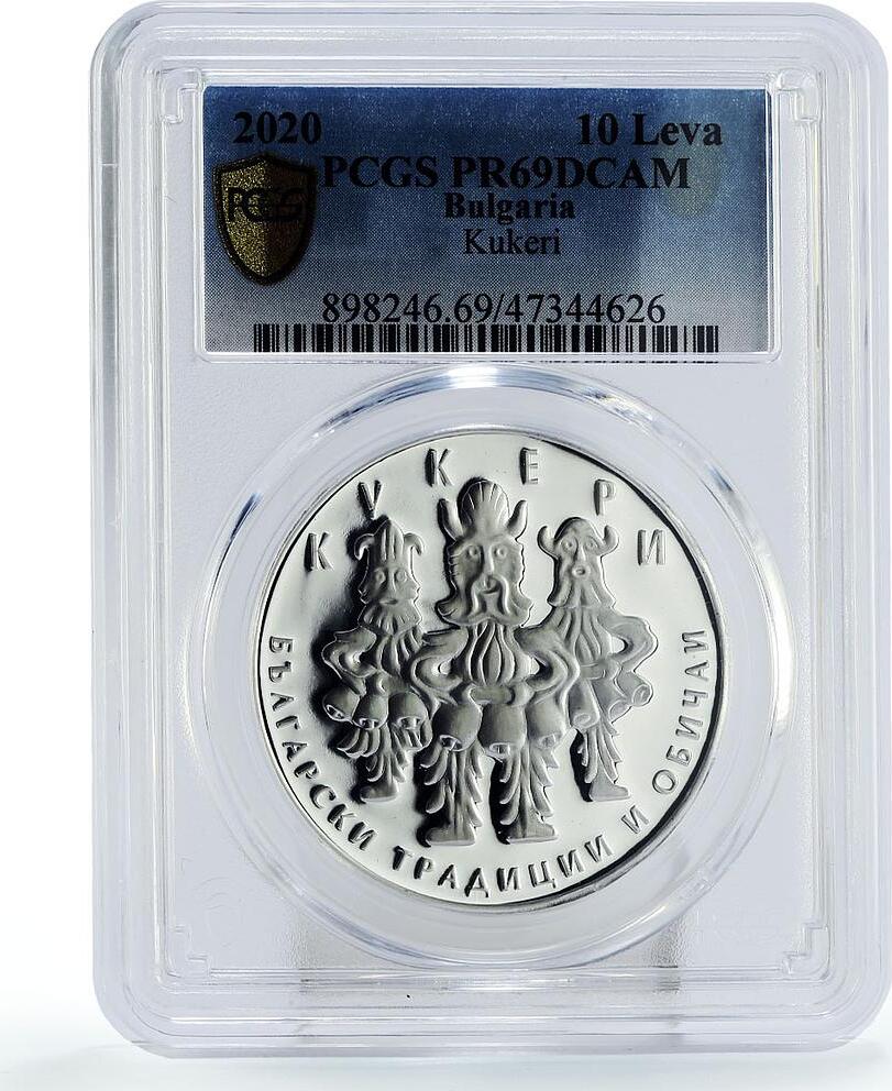 Bulgaria 10 leva Customs Traditions Kukeri Dancers PR69 PCGS silver ...