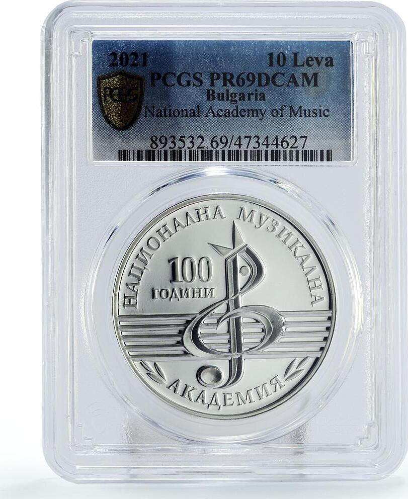 Bulgaria 10 leva 100 Years of National Music Academy PR69 PCGS silver ...