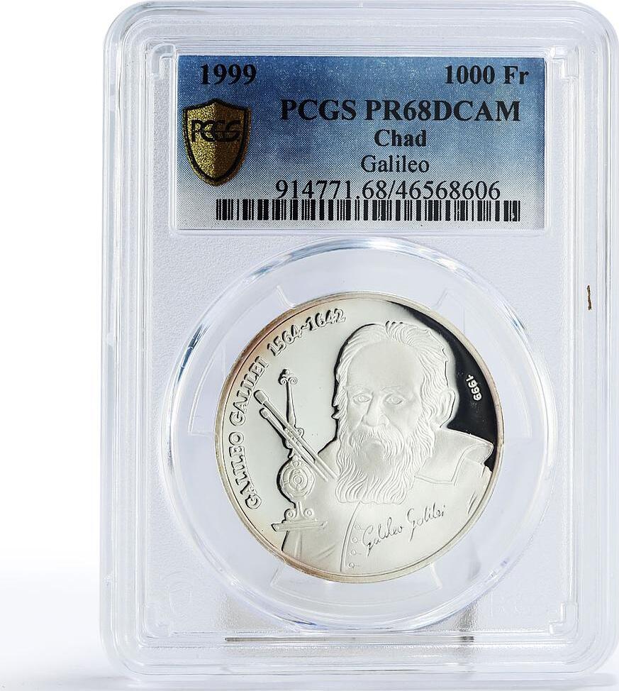 Chad 1000 francs Science Astronomer Galileo Galilei PR68 PCGS silver ...