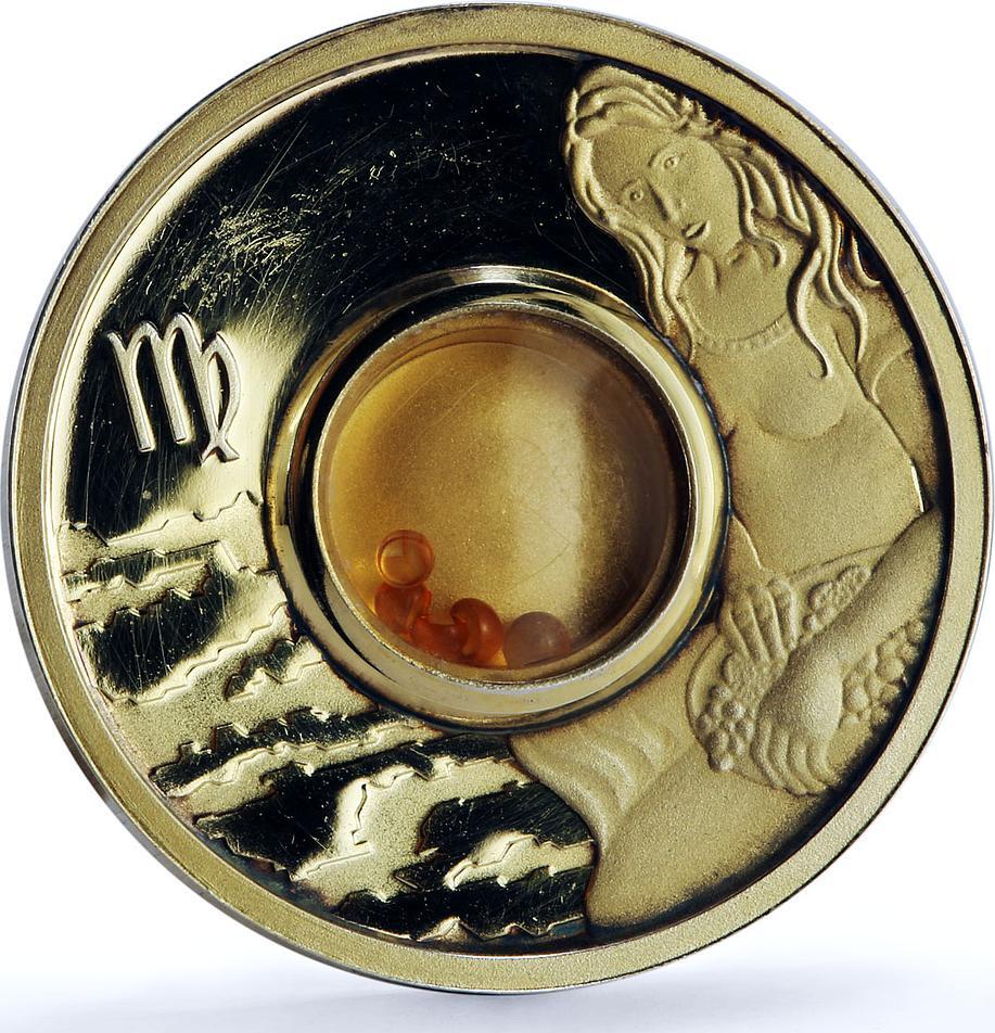 Cook Islands 1 dollar Gemstone Zodiac Signs series Virgo gilded silver ...