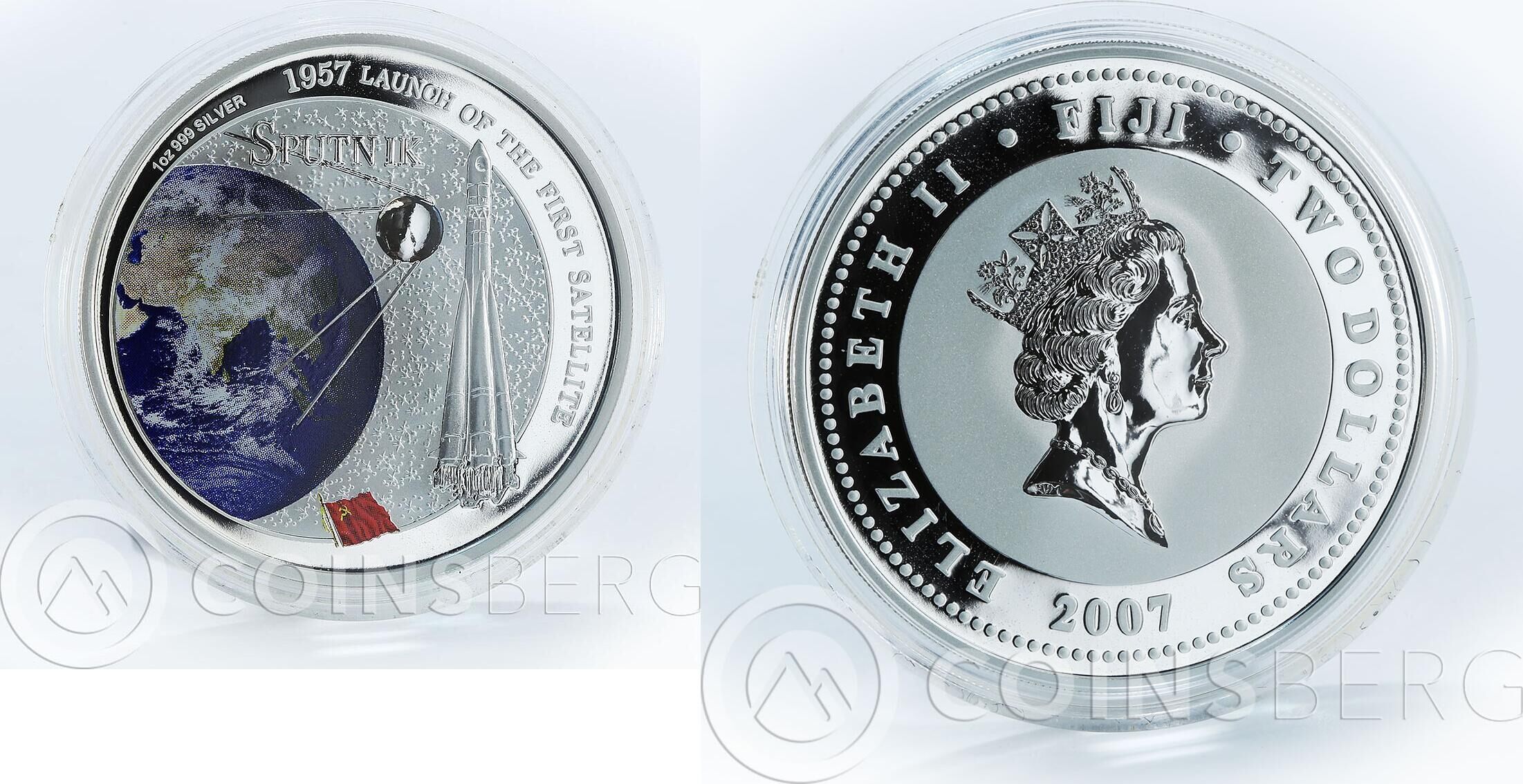 Fiji 2 dollars Sputnik 1957 Launch of the First Satellite Space silver ...
