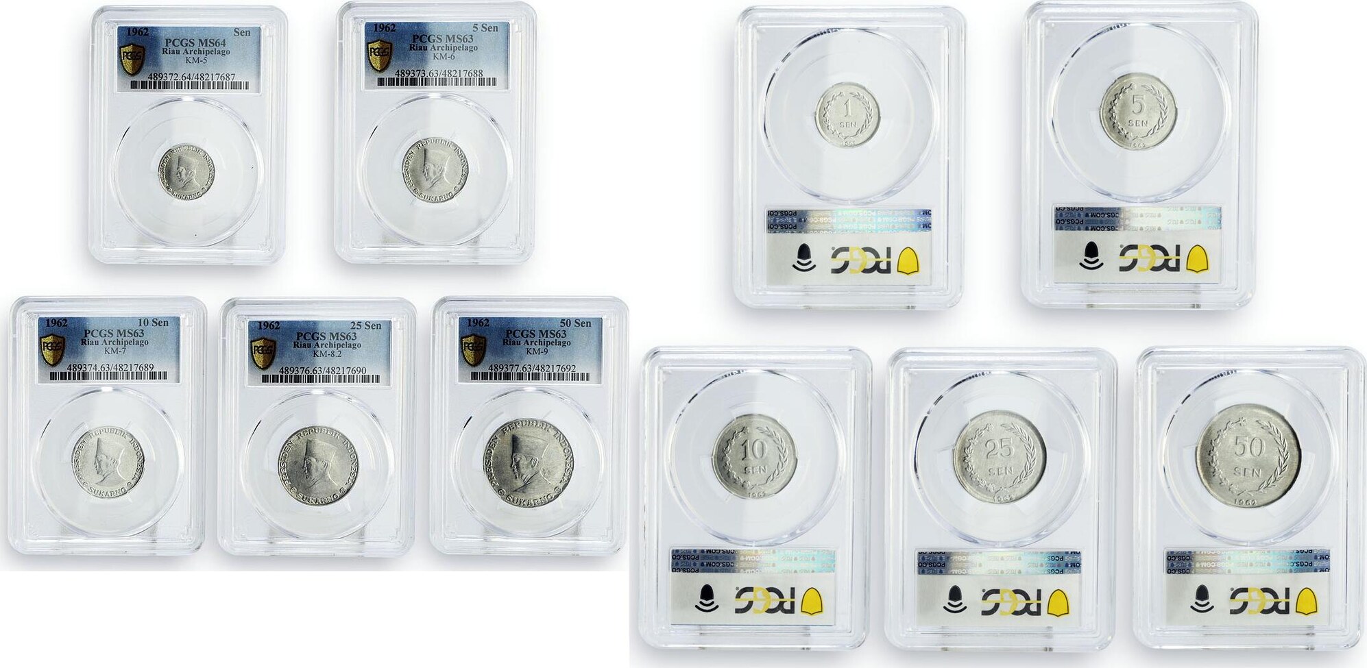 50 sen Indonesia Riau Archipelago set of 5 coins Sukarno MS63 - MS64 PCGS Al coins 1962 unz | MA ...