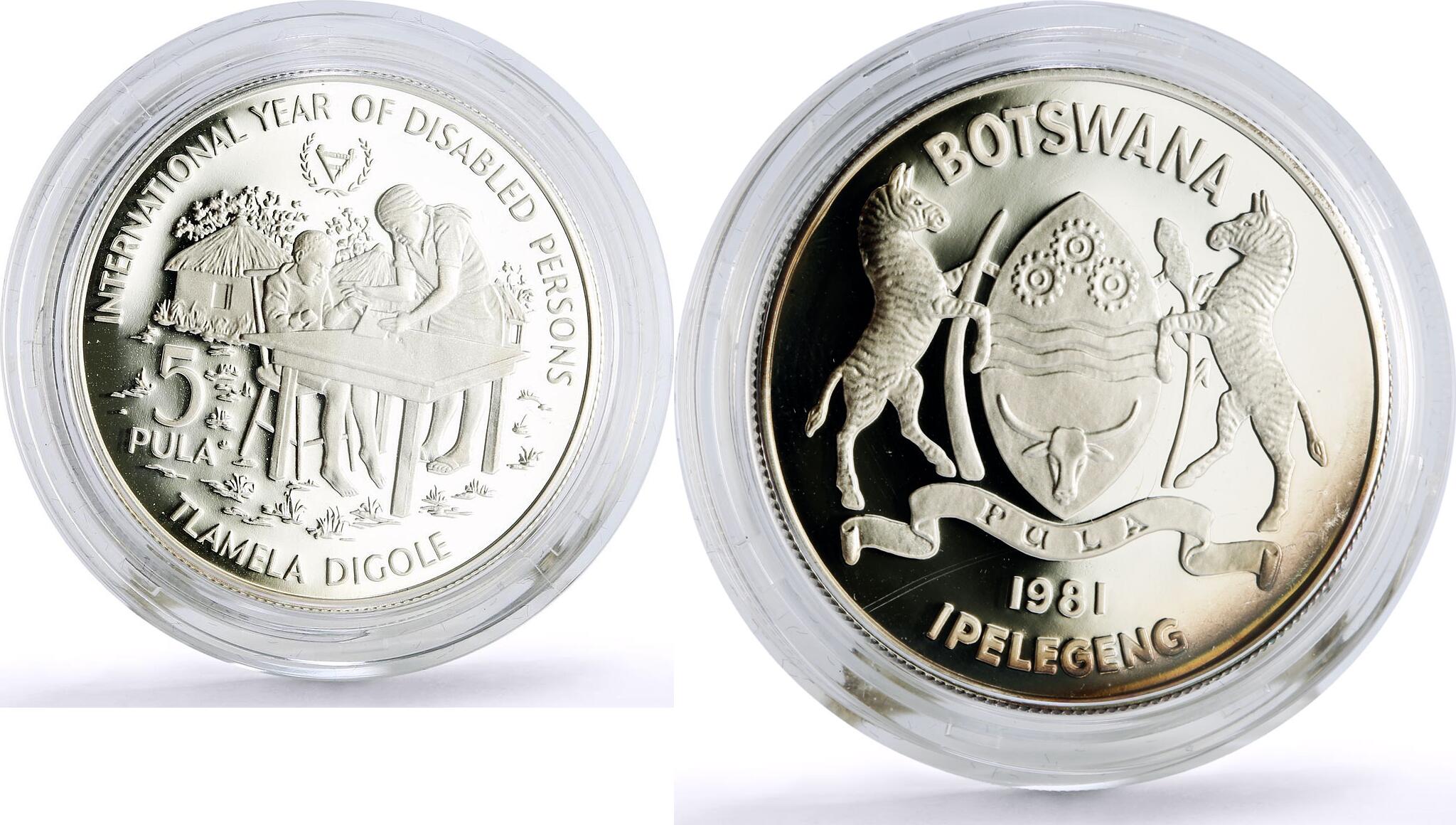 Botswana 5 pula International Year of Disabled Persons Piefort proof ...