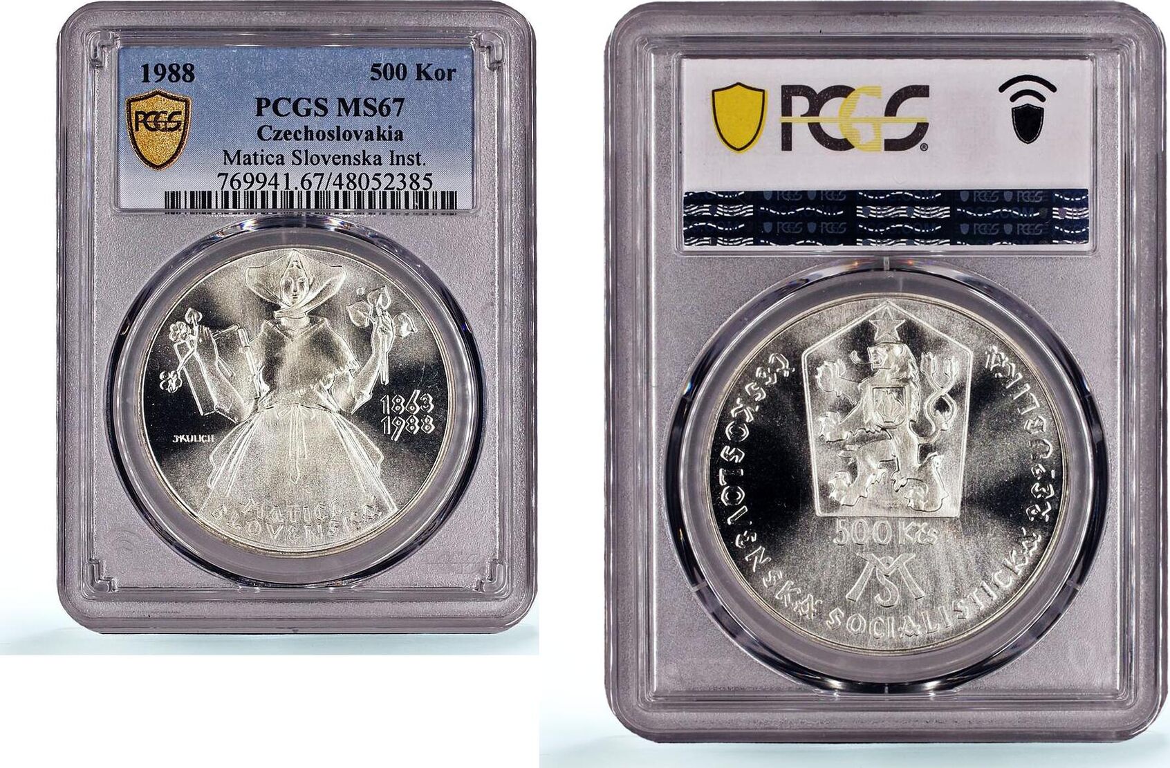 Czech Republic Czechoslovakia 500 korun Matica Slovenska Society MS67 PCGS silver coin 1988 unz ...