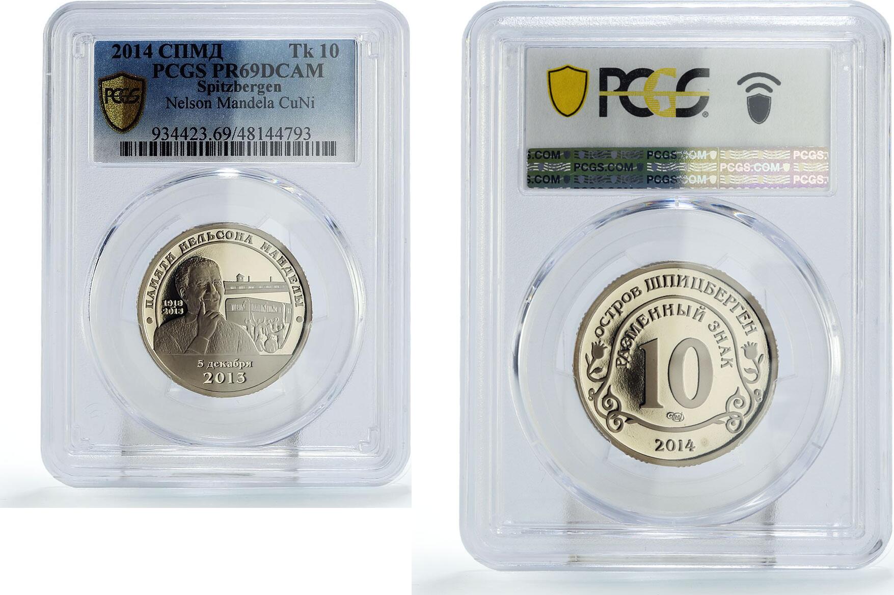 Spitzbergen 10 tk Nelson Mandela Memoriam Politics PR69 PCGS CuNi coin ...