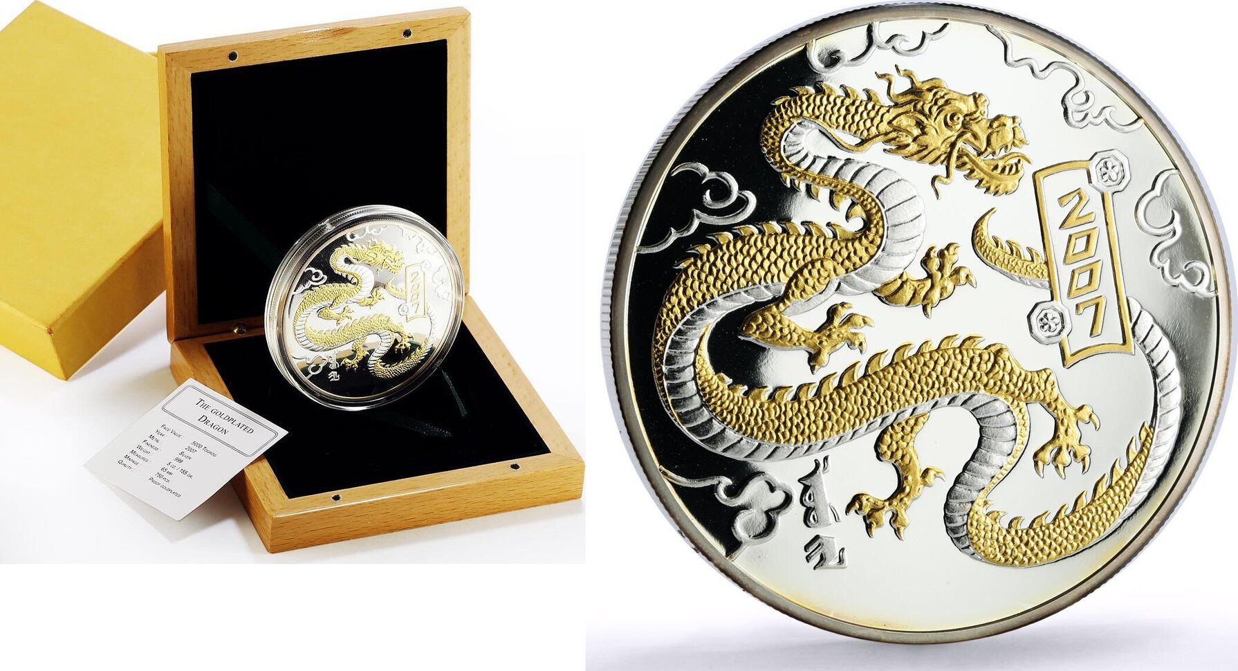 5000 togrog Mongolia 5000 tugriks The Year of the Dragon silver proof 5 ...