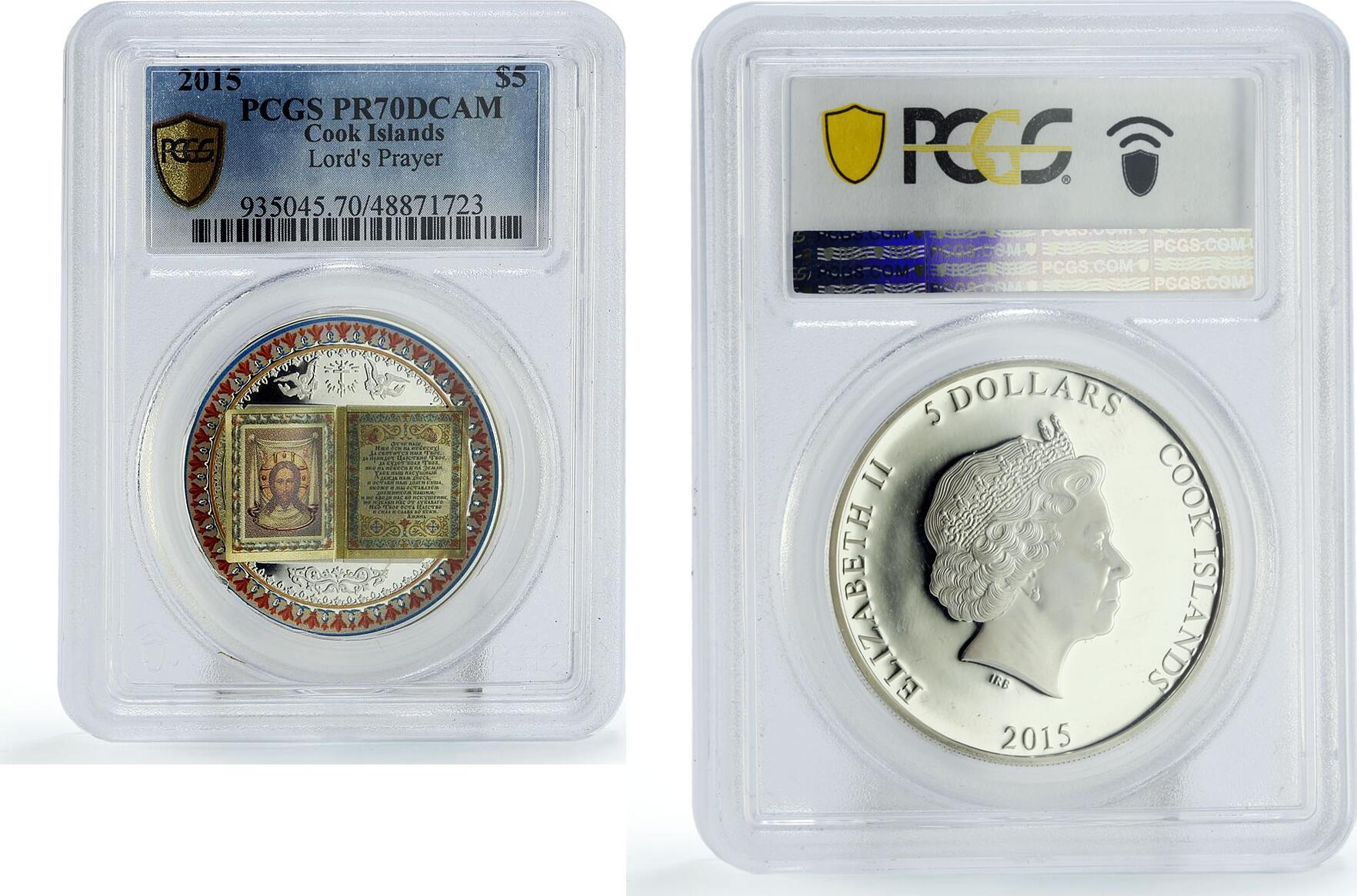 Cook Islands 5 dollars Orthodox Religion Lord Prayer PR70 PCGS silver ...