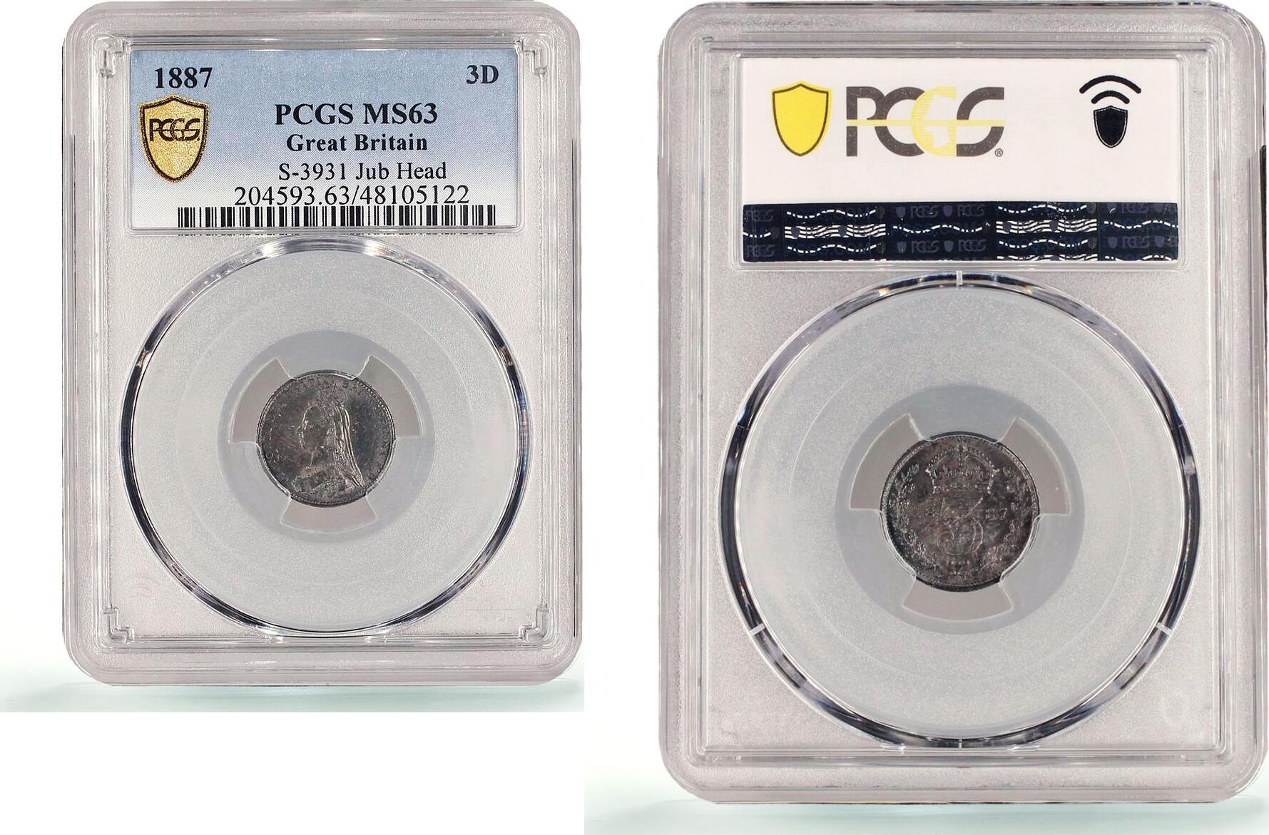 United Kingdom Great Britain 3 pence Regular Coinage Queen Victoria MS63 PCGS silver coin 1887 ...