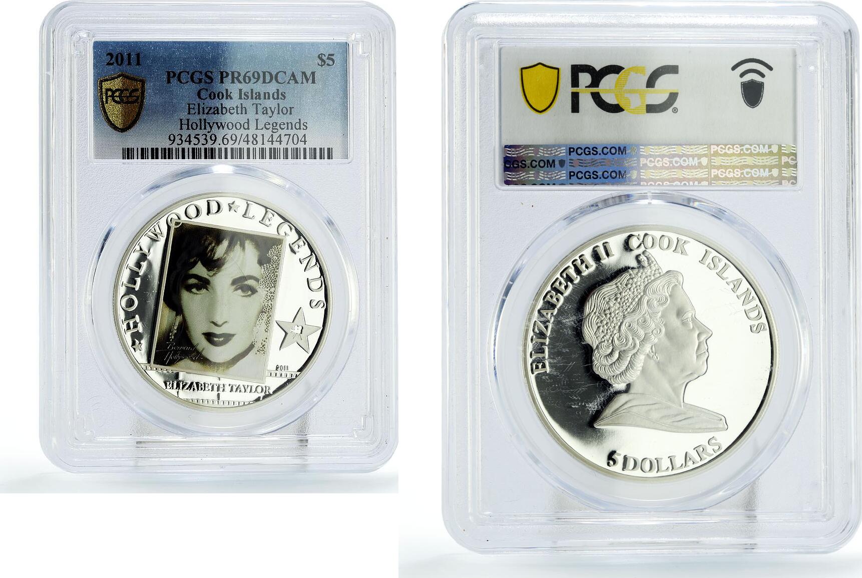 Cook Islands 5 dollars Hollywood Elizabeth Taylor Cinema PR69 PCGS ...