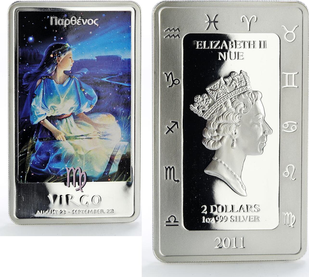 Niue 2 dollars Kagaya Art Zodiac Signs Virgo colored proof silver coin ...