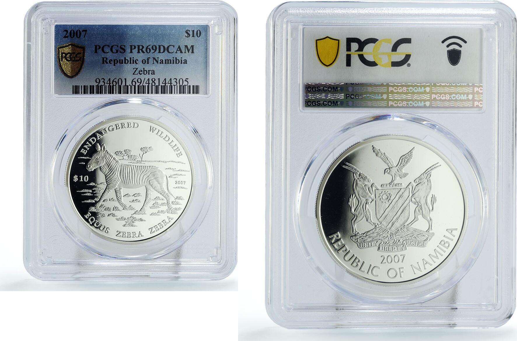 Namibia 10 dollars Conservation Wildlife Zebra Fauna PR69 PCGS silver ...