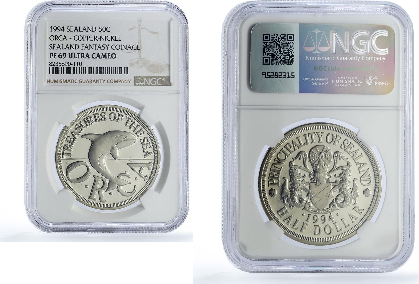 United Kingdom Sealand 50 cents Orca Whale Sea Treasures Fantasy X#8.1 ...