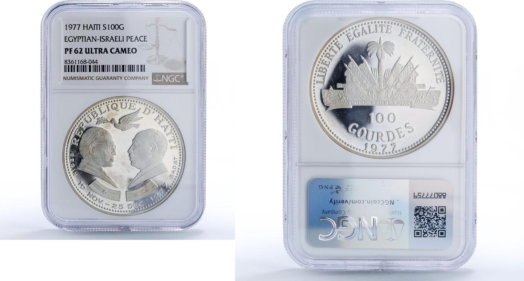 Haiti 100 gourdes Israel Egypt Peace Begin Sadat PF62 NGC silver coin ...