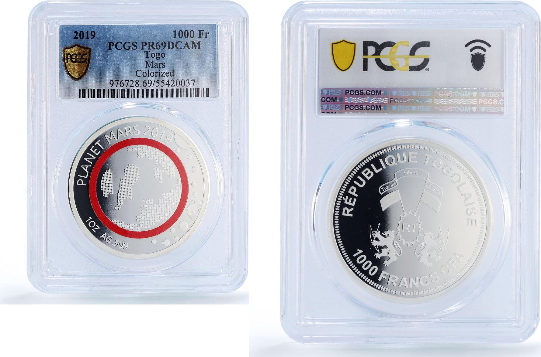 Togo 1000 francs Mars Solar System Planets Space PR69 PCGS silver coin ...