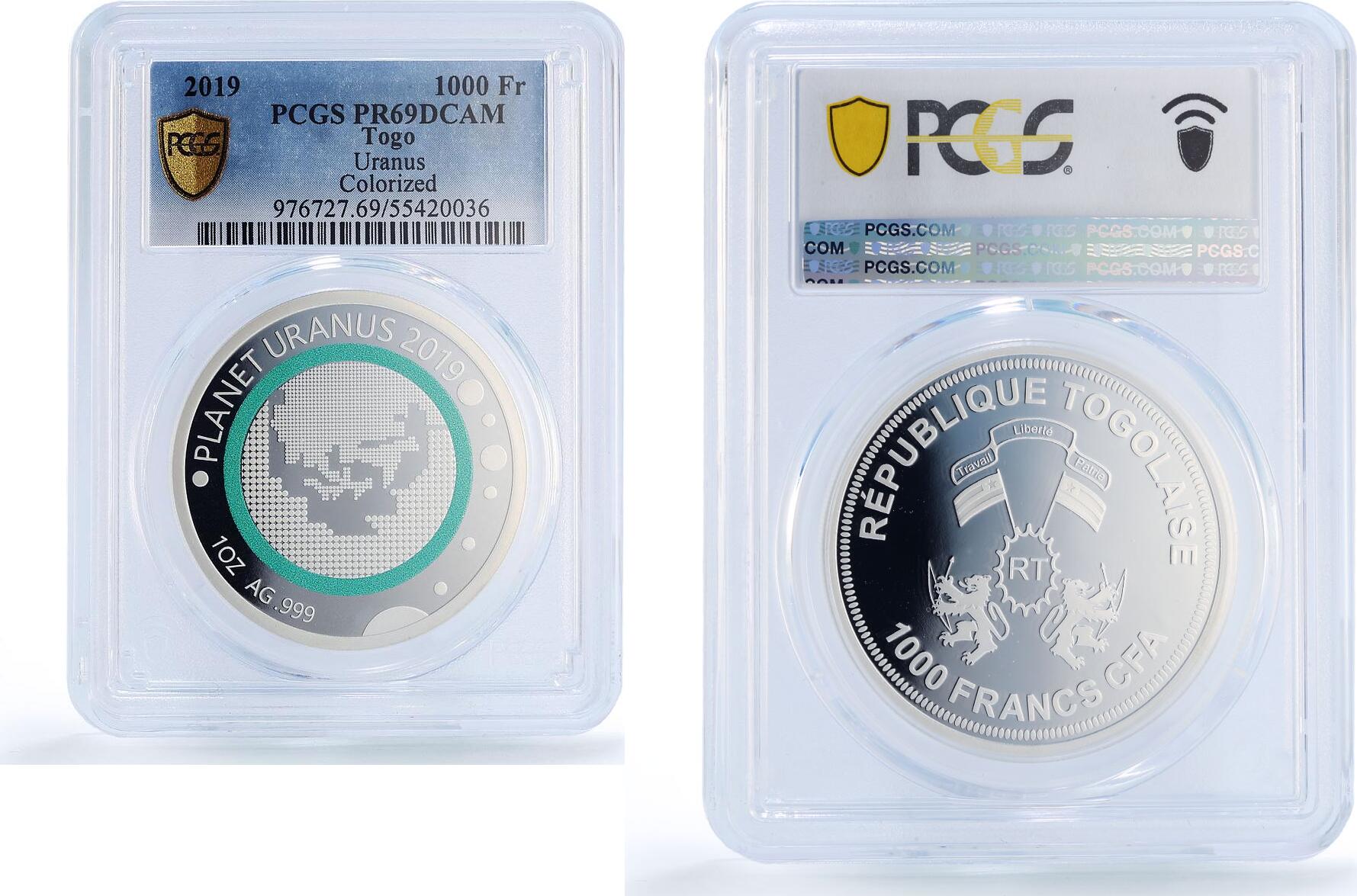 Togo 1000 francs Uranus Solar System Planets Space PR69 PCGS silver ...