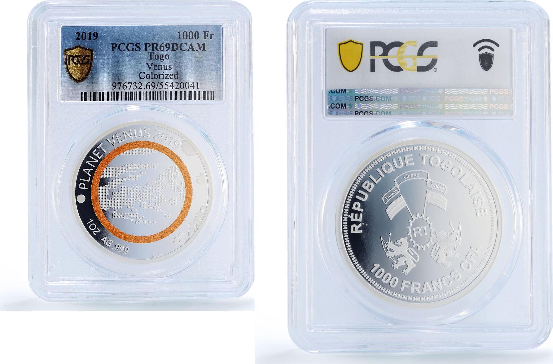 Togo 1000 francs Venus Solar System Planets Space PR69 PCGS silver coin ...