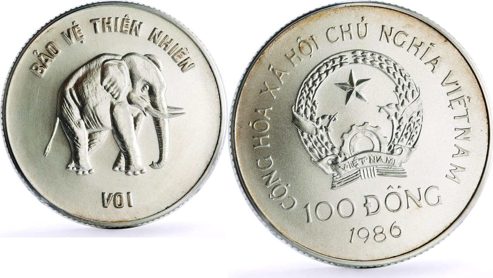 Vietnam 100 dong Elephant Protection Nature Wildlife Fauna silver coin ...