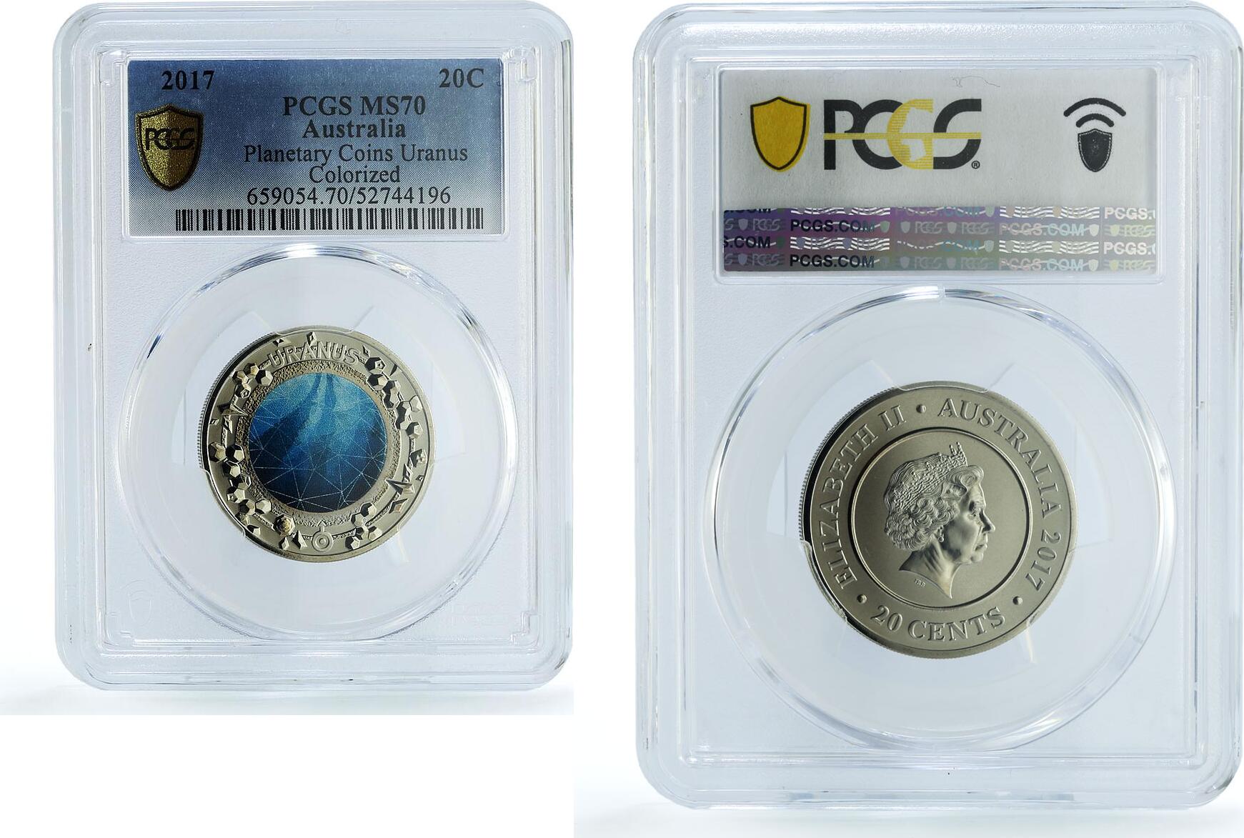 Australia 20 cents Uranus KM-2797 Planetary Space MS 70 PCGS CuNi coin ...