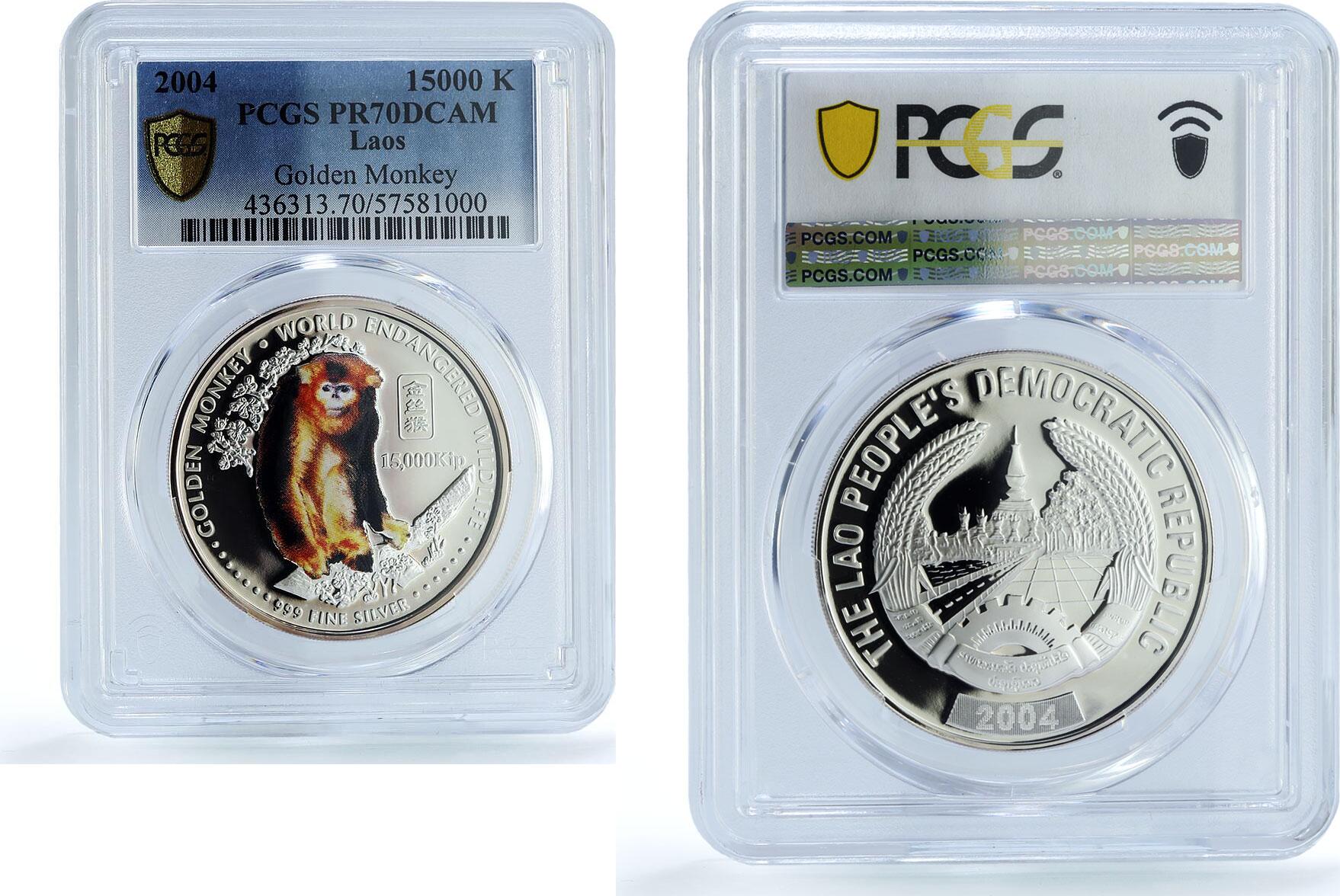 Laos 15000 kip Golden Monkey KM-94 Wildlife Fauna PR 70 PCGS silver ...