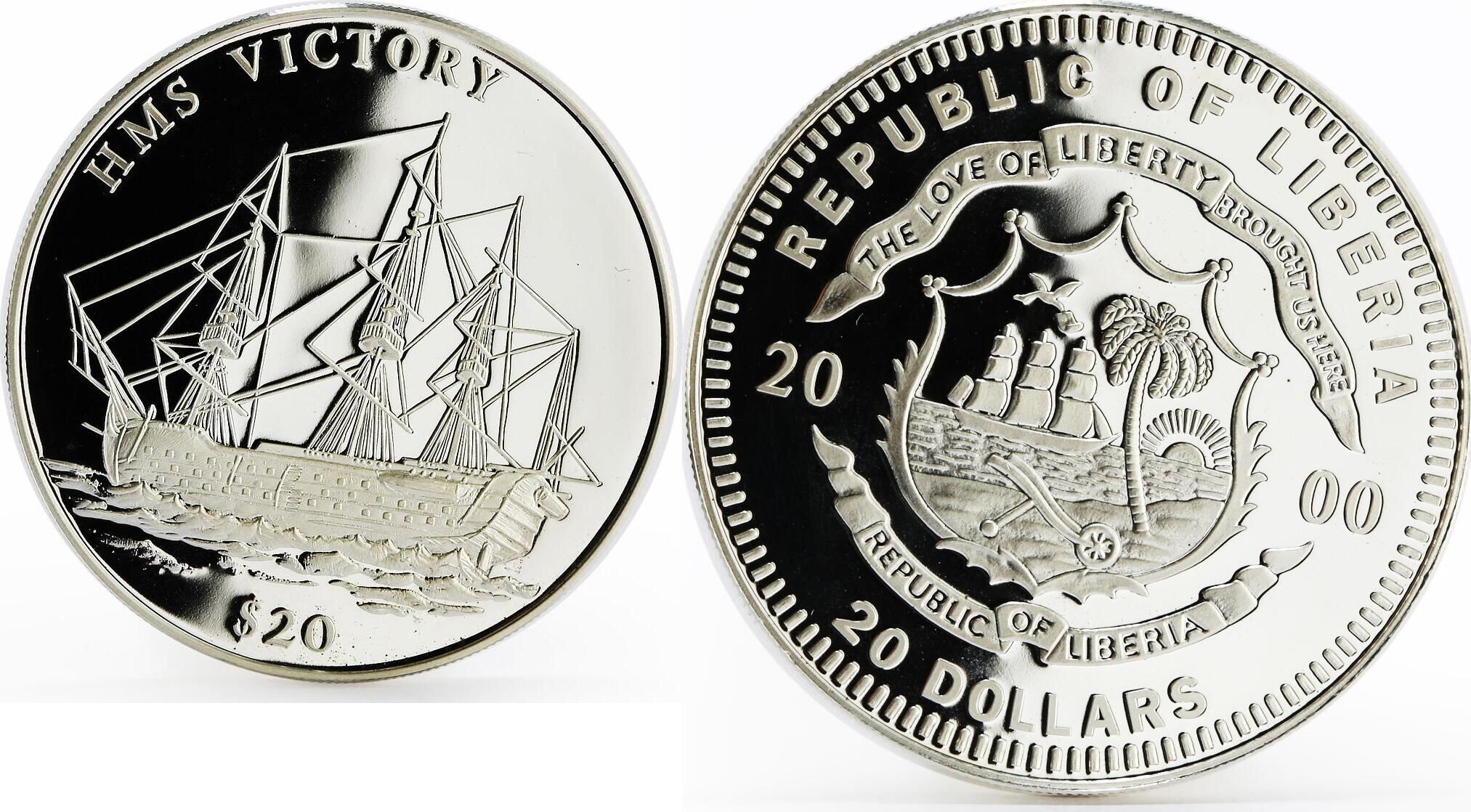 Liberia 20 dollars HMS Victory Ship proof silver coin 2000 PP | MA-Shops
