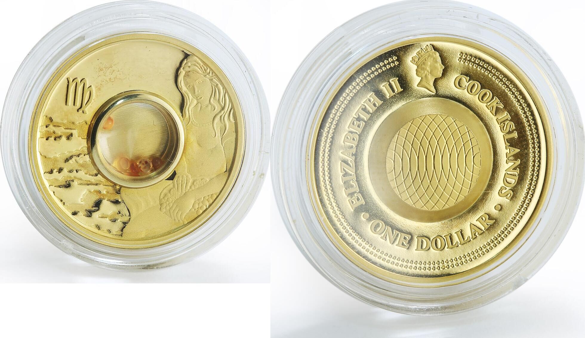 Cook Islands 1 dollar Gemstone Zodiac Signs Virgo gilded silver coin ...