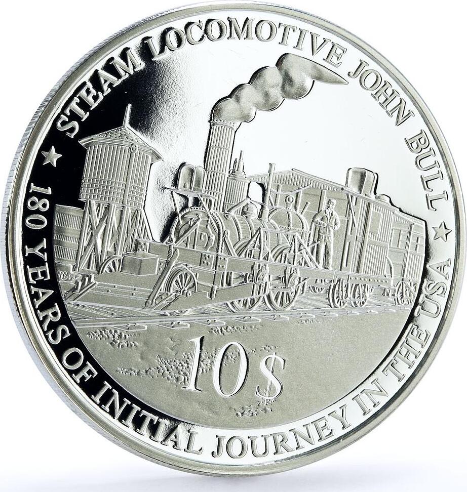 Fiji 10 dollars Trains Railways John Bull Steam Locomotive silver coin ...