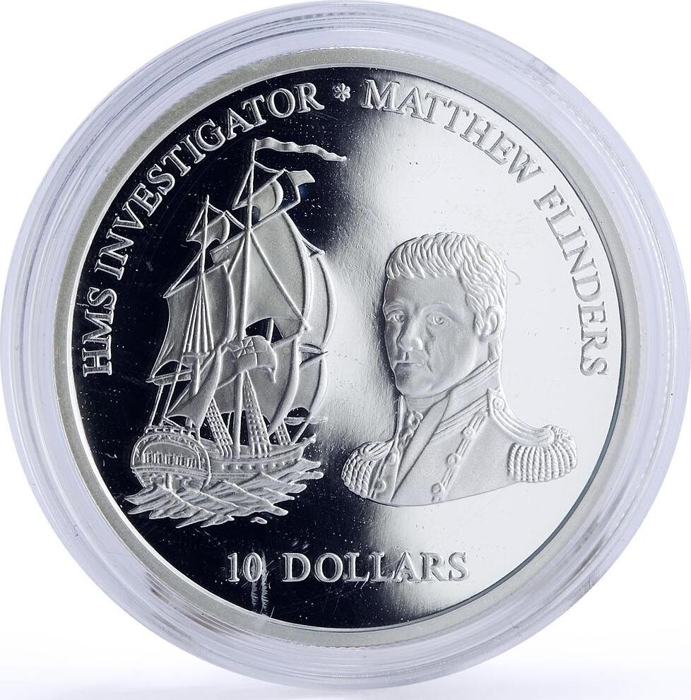 Fiji 10 dollars HMS Investigator Ship Clipper Matthew Flinders silver ...