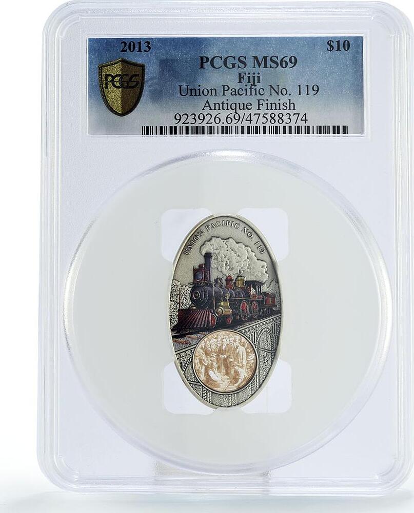 10 dollars Fiji 10 $ Trains Railways Union Pacific Locomotive MS69 PCGS ...