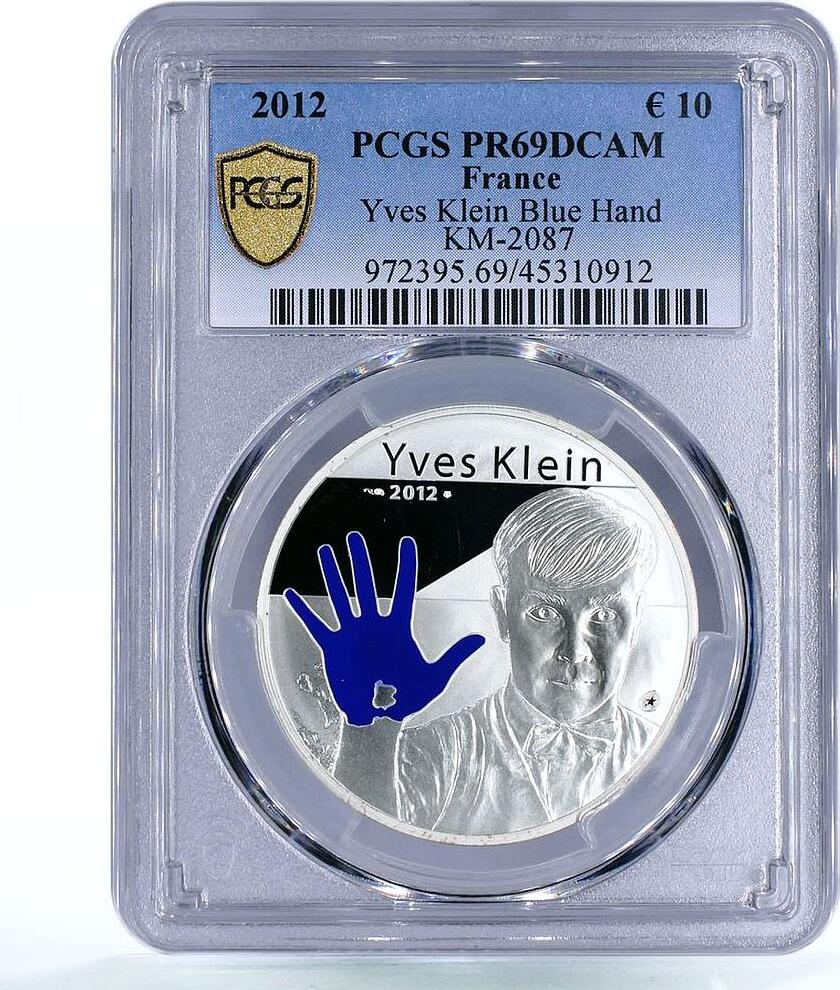 France 10 euro Painter Yves Klein Blue Hand Art PR69 PCGS silver coin ...