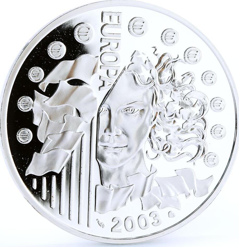 France 1 1/2 euro Introduction of the Euro Woman Flags proof silver ...