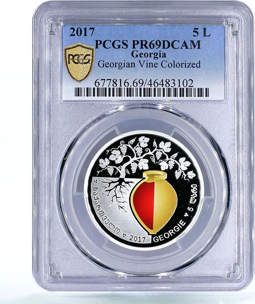 Georgia 5 lari Georgian Wine and Bordeux Wine Museum PR69 PCGS silver ...