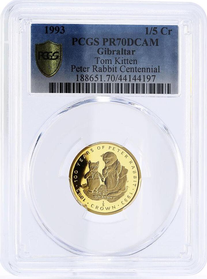 Gibraltar 1,5 crowns Peter Rabbit Tom Kitten PR70 PCGS gold coin 1993 ...