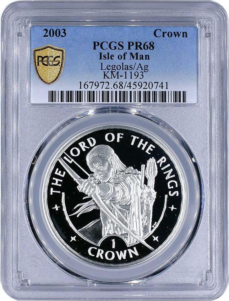 Isle of Man 1 crown Lord of the Rings Elf Legolas PR68 PCGS silver coin ...