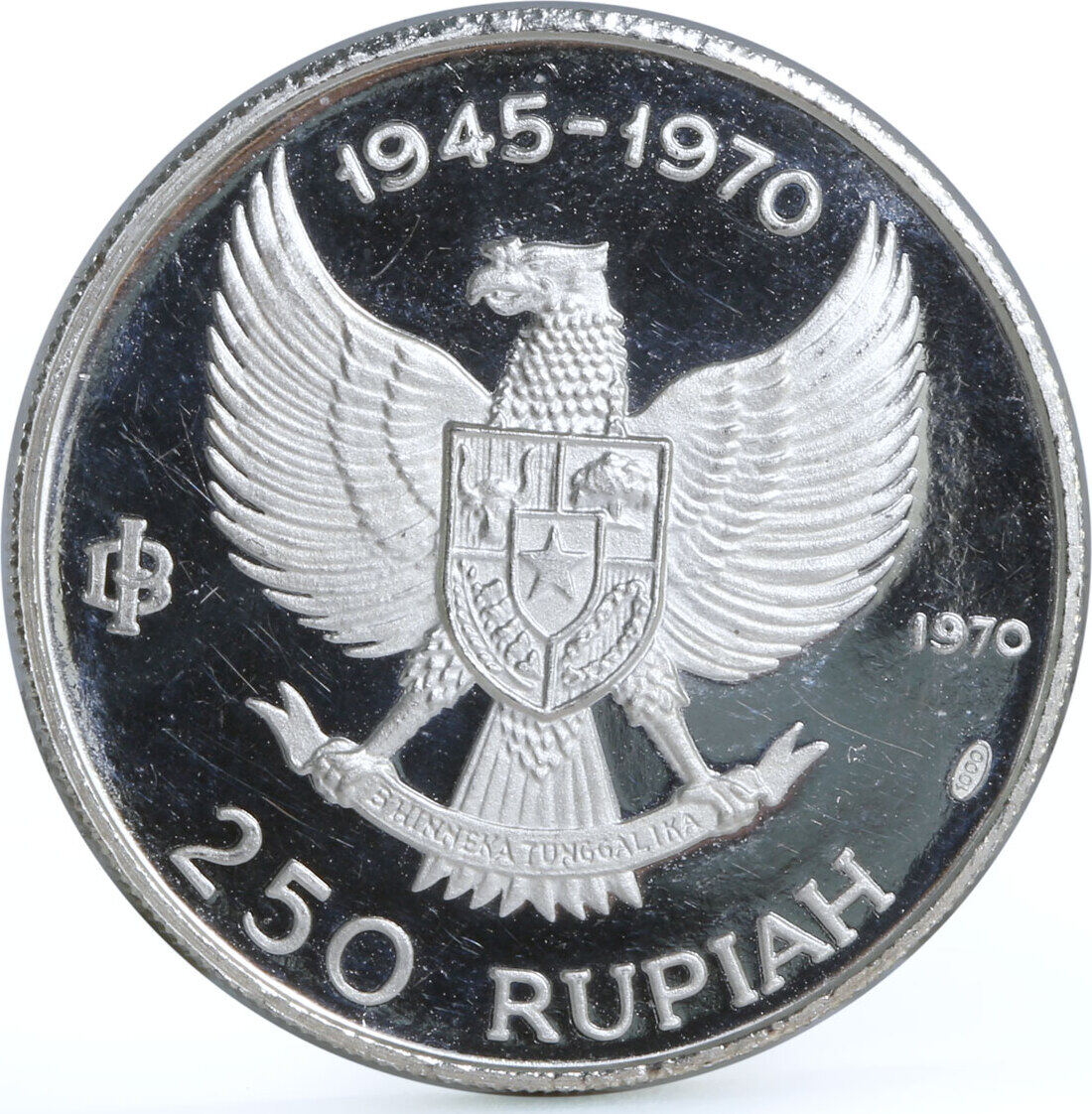 Indonesia 250 rupiah 25th Anniversary of Independence proof silver coin ...