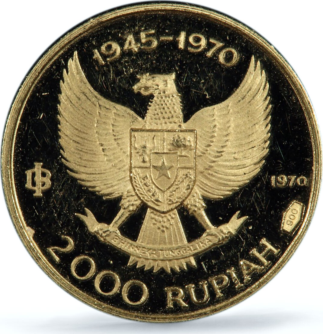 Indonesia 2000 rupiah Independence 25th Anniversary PR62 PCGS gold coin ...