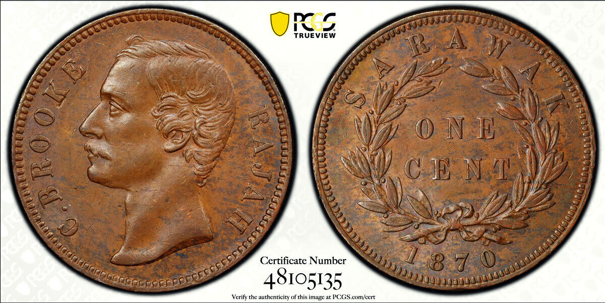 Malaysia Sarawak 1 cent Regular Coinage Rajah Brooke MS63 PCGS copper ...