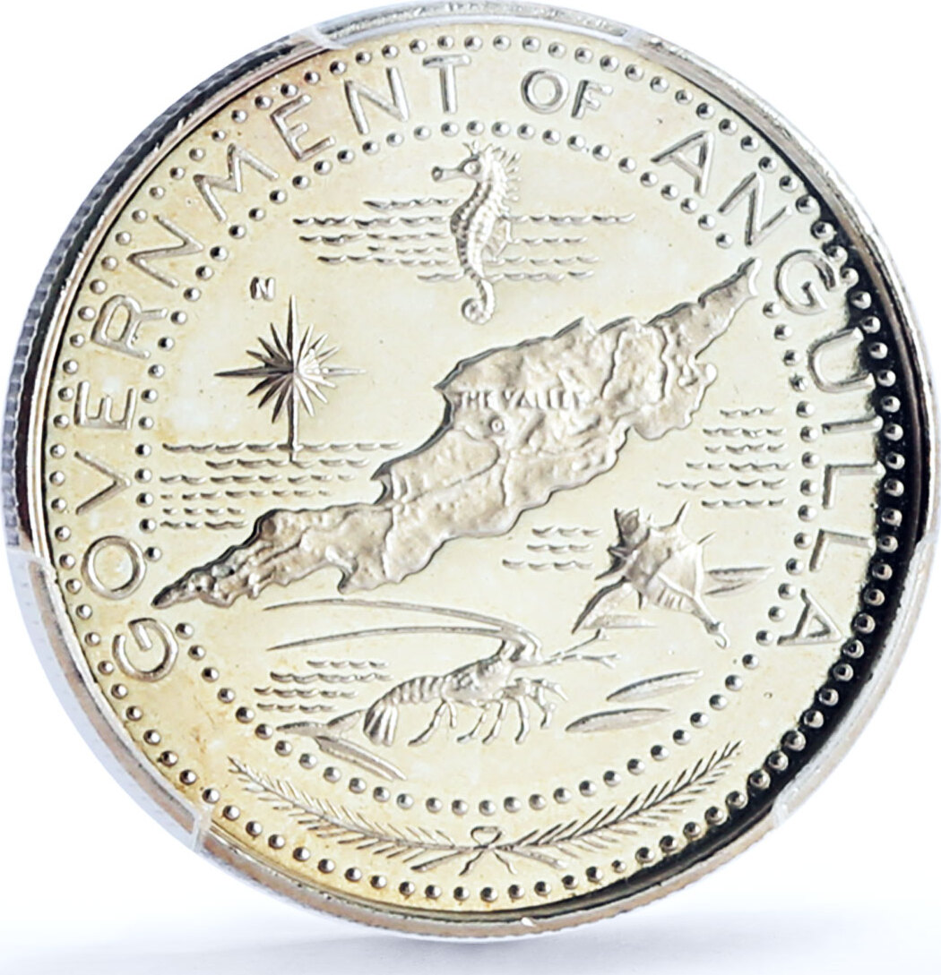 Anguilla 1 dollar Island Map Coat of Arms Dolphins PR68 PCGS silver ...