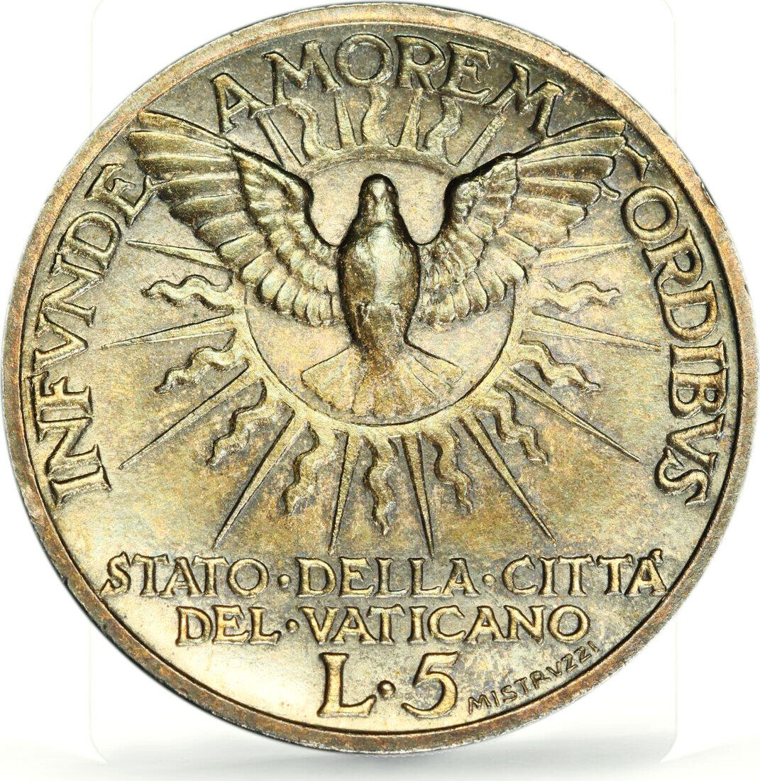 Italy Vatican 5 lire Sede Vacante Dove Bird Sun KM-20 MS66 PCGS silver coin 1939 unz | MA-Shops