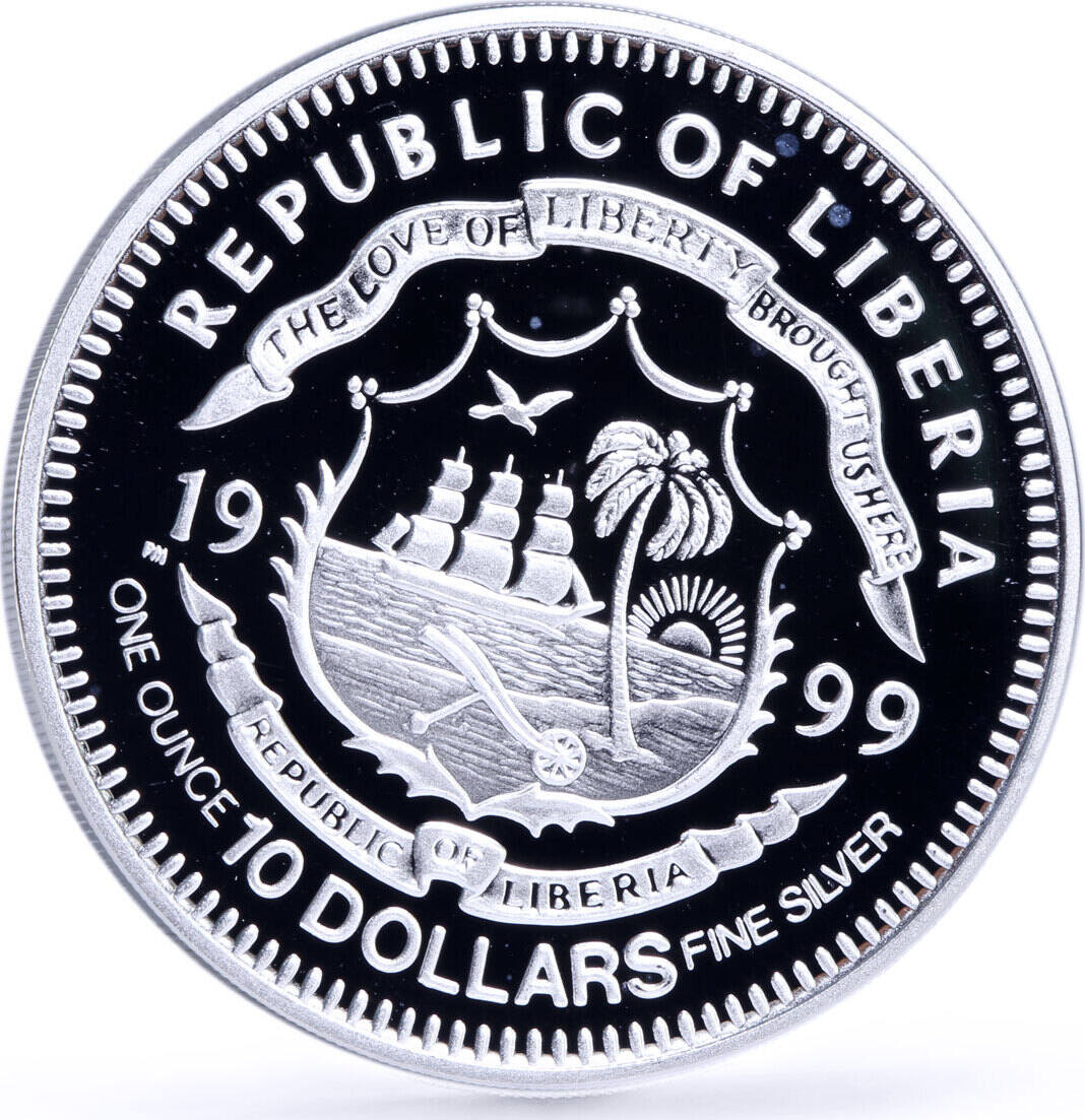 Liberia 10 dollars Seafaring Endeavour Ship Clipper James Cook silver ...