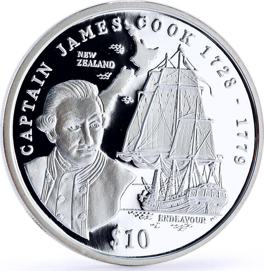 Liberia 10 dollars Seafaring Endeavour Ship Clipper James Cook silver ...