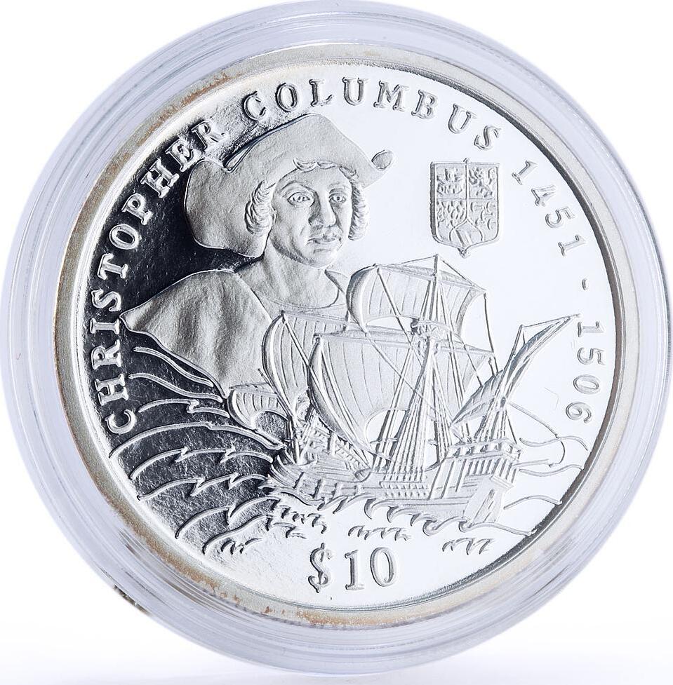 Liberia 10 dollars Seafaring Ship Clipper Christopher Columbus silver ...