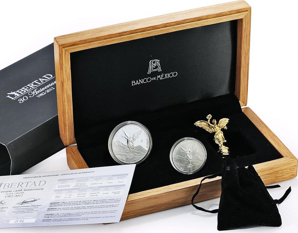 1 onza Mexico set of 2 coins 30th Anniversary Libertad 1/2 and 1 oz ...