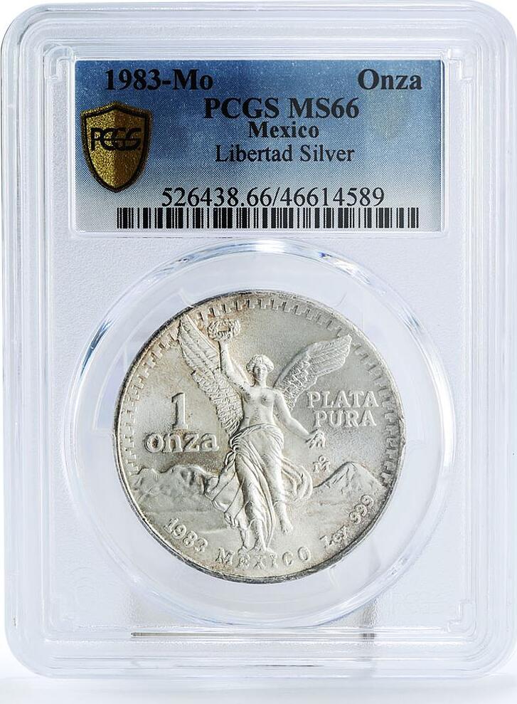 Mexico 1 onza Libertad Angel of Independence MS66 PCGS silver coin 1983 BU | MA-Shops