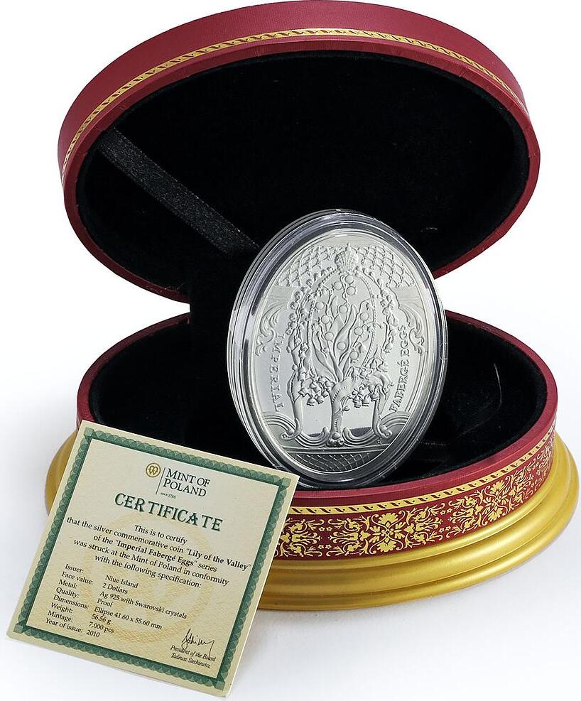 Niue 2 dollars Imperial Faberge Eggs Lily of the Valley Egg Art silver ...