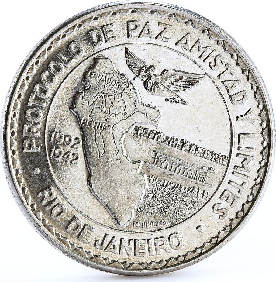 Peru 20 soles Protocol of Rio de Janeiro Bird Fauna silver coin 1992 BU ...