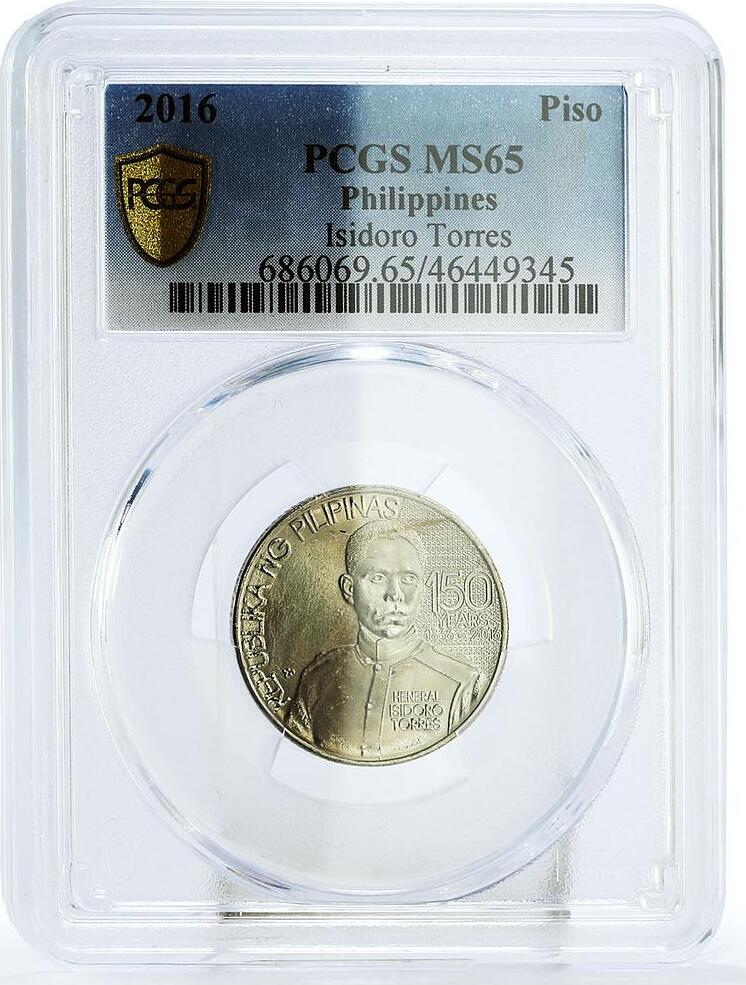 Philippines 1 piso 150 Years General Isidoro Torres MS65 PCGS nickel ...