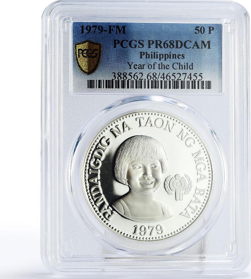 Philippines 50 piso International Year of the Child PR68 PCGS silver ...