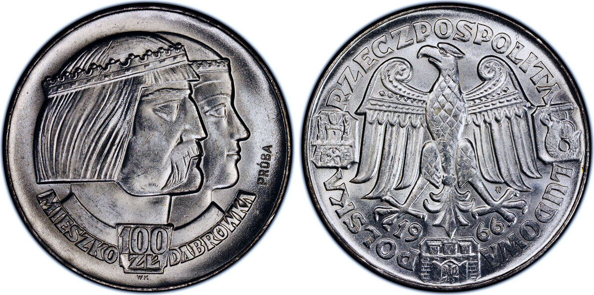 Poland 100 zlotych Millennium King Mieszko Head Facing SP64 PCGS proba coin 1966 Proof-like | MA ...